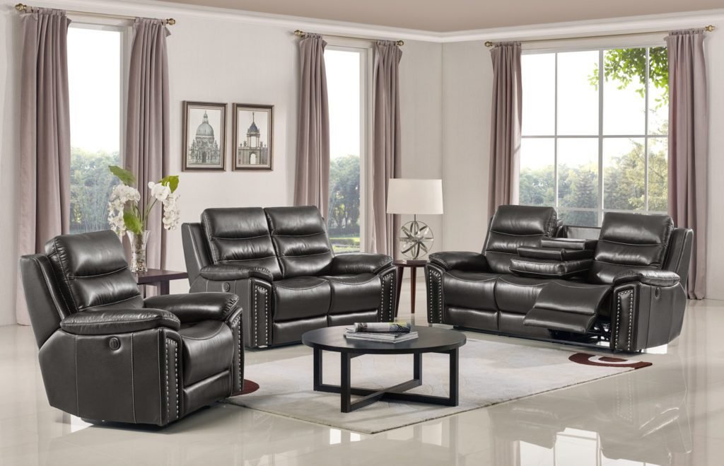 Jetson Reclining 3-PC Sofa Set - Leather Air Code # G12 Grey ...